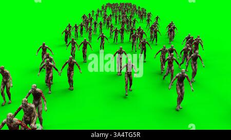 a crowd of walking zombies. green screen. Apocalyptic concept. 3d ...
