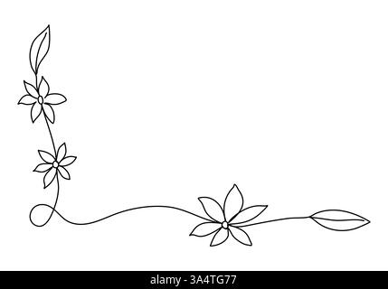 Flower floral corner frame. One line drawing vector illustration Stock ...