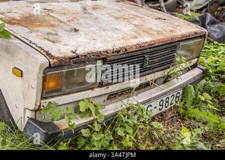 broken soviet motor vehicle VAZ 2101, old car Lada in the yard ...