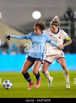 Manchester City's Mary Fowler and Chelsea's Lucy Bronze battle for the ...