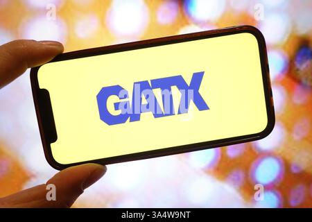 In this photo illustration, the GATX company logo is seen displayed on ...