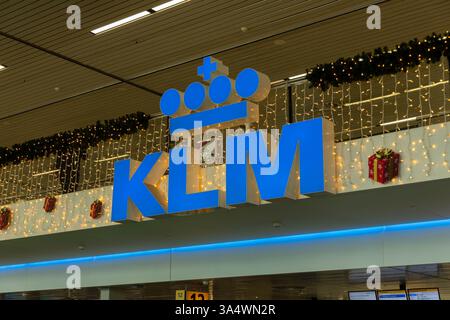 KLM logo sign. Koninklijke Luchtvaart Maatschappij is the national ...