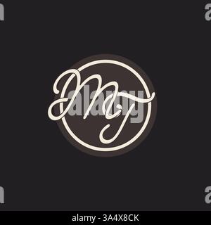 MT Initial letter circular line logo template vector with gradient ...