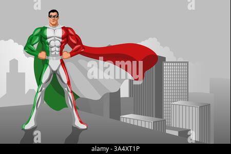 Muscular superhero in a costume inspired by Russia insignia, standing ...