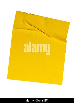 Blank crumpled yellow sticker dented paper note paper cutout with ...