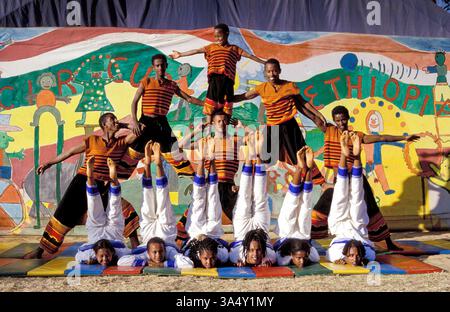 Ethiopia, Addis Abeba; Acrobats performing in a children's circus Stock ...