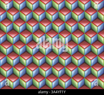 Blue Green Red Cubes Seamless Pattern, 3D Illustration on Blue ...