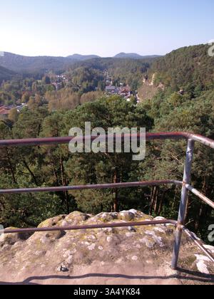 The Jungfernsprung, is a precipitous rock formation in the small German ...