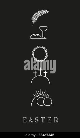 Holy Week line art icons set with Easter Sunday holiday symbols. Happy ...