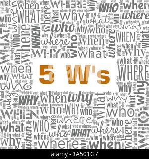 Five W's - Who, Where, Why, What, When vector illustration word cloud ...