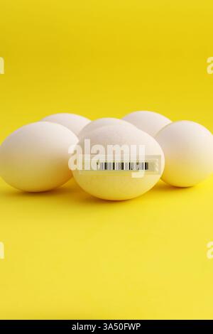Barcode on one of several eggs Stock Photo - Alamy