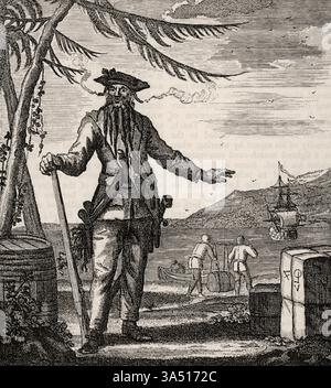 BLACKBEARD - Edward Teach (c 1680-1718) English pirate. Coloured ...