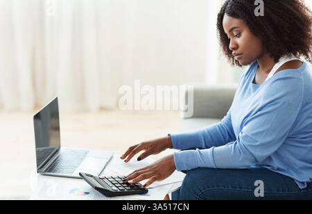 Telecommuting Concept. African American Female Wearing Headset Working ...