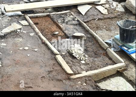 Hearth in Trench J Ness of Brodgar neolithic archeological site ...
