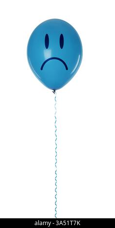 Blue balloon with unhappy face on white background Stock Photo - Alamy