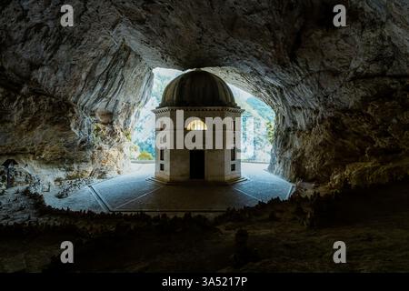 Neoclassical Temple of Valadier inside hidden limestone cave near Genga ...