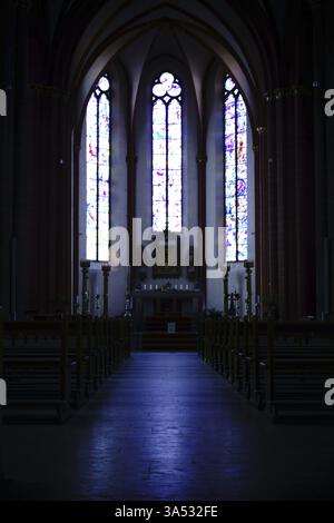 Interior, choir room, Chagall windows, altar, St. Stephens Parish ...
