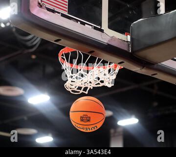 March 20, 2025 - A WBIT Logo ball goes through the net during a game in ...