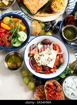 A top view of a set of different dishes on a table Stock Photo - Alamy