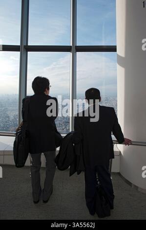 Visitors enjoying panoramic views of metropolitan Tokyo from the Tembo ...