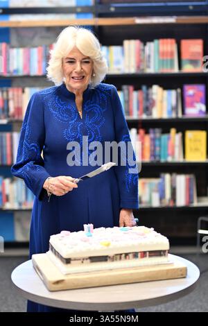 Queen Camilla cuts a cake during during a Big Lunch at the British ...