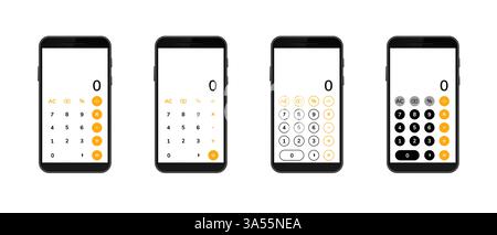 Four smartphone calculator apps displayed with different button designs ...