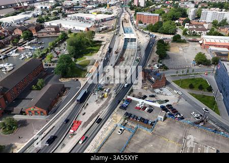 aerial view of A63 Castle Street dual carriageway road improvements ...