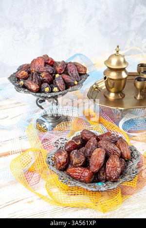 Various types of dried dates for sale in the shop in Turkey. Different ...