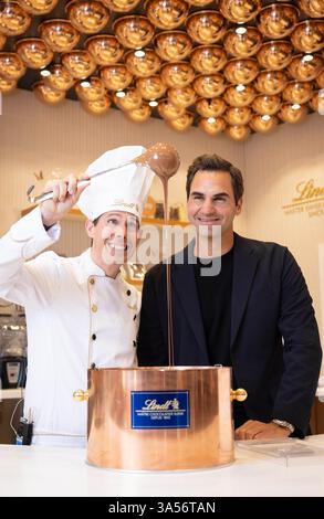 EDITORIAL USE ONLY Roger Federer, Lindt's global ambassador, with ...