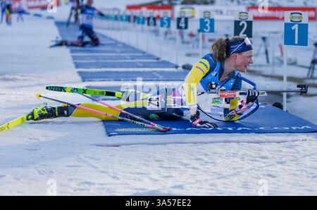 Hanna Oeberg of Sweden shoots during the women's 4x6km relay race at ...