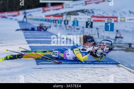 Hanna Oeberg of Sweden shoots during the women's 4x6km relay race at ...