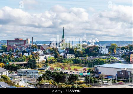 An aerial view from Fort Howe out to sea over Saint John, New Brunswick ...