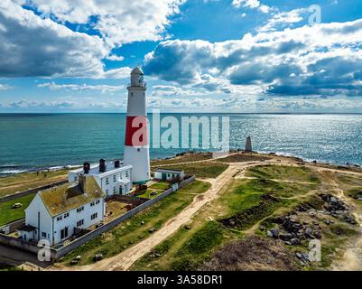 Portland Bill Lighthouse from a drone, Portland Bill, Isle of Portland ...