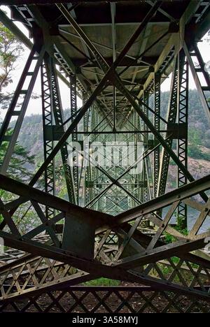 View through truss work of Deception Pass bridge between Whidbey and ...