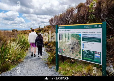 Hikers at Taranaki Falls Track, Tama Lakes Track and Tongariro Northern ...