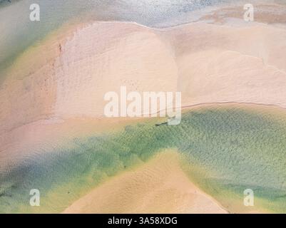 Aerial view of patterns around large tidal sand bars at Wallaga in New ...