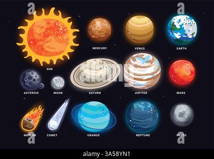 Solar system planets clipart set. Colorful planets in outer space solar ...