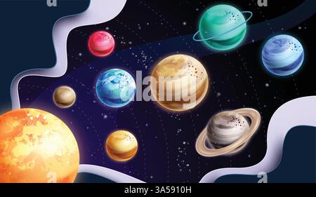 Planets diagram clipart design. Solar system chart with diameter and ...