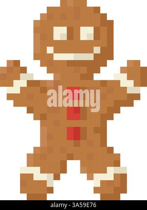 Pixel art Christmas cute gingerbread man with red balloon and ...