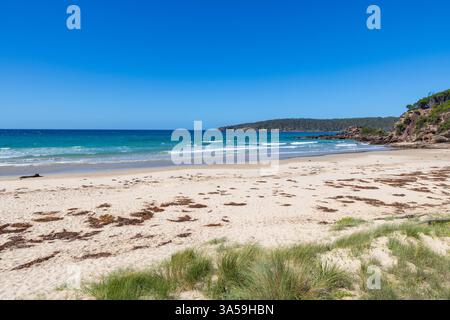Pambula Beach on the Australian sapphire coast, blue sky autumn day ...