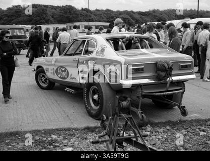 Ford Capri drag racing car performing a tire smoking burnout at the ...