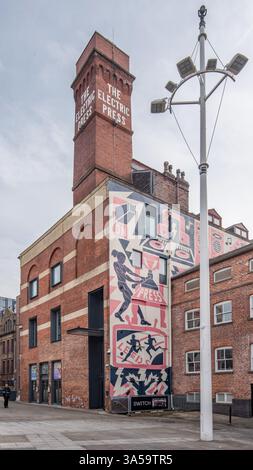 The Electric Press building in Leeds with public art mural. A ...