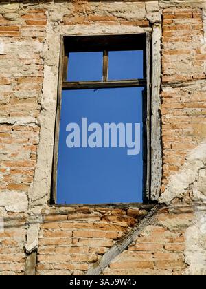 Through the Void – Empty Window of an Abandoned House. Black and white ...