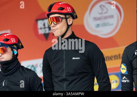 Jonathan MILAN, and the team Lidl - Trek, yellow jersey during the ...