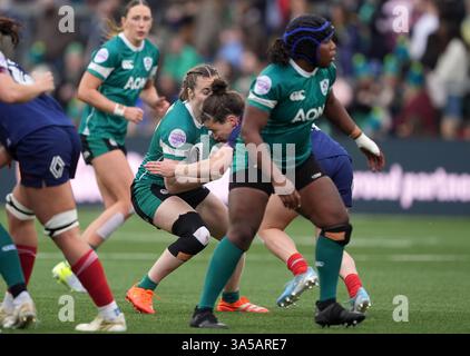 Ireland's Eve Higgins is tackled by France's Yllana Brosseau during the ...
