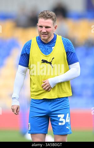 34, Ben Whitfield of Barrow AFC celebrates the goal on his knees during ...