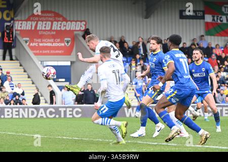 Ben Whitfield (34 Barrow) shoots during the Sky Bet League 2 match ...