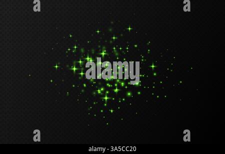 Green sparkling stars, shiny particles light effect, transparent flying stardust texture Stock ...