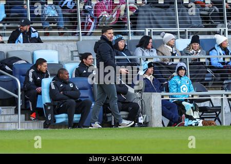 March 22nd, 2025: Minnesota United Head Coach Eric Ramsay looks on ...
