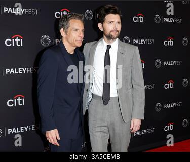 Ben Stiller, left, and Adam Scott arrive at a screening of "Severance ...